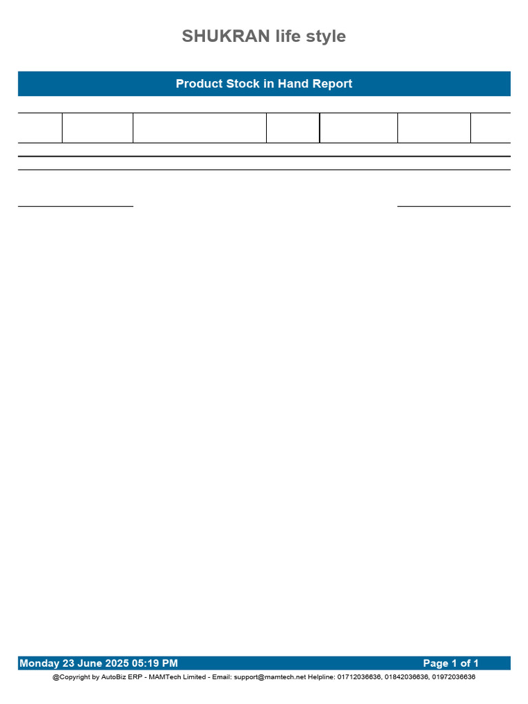 Stock in Hand Report Product | PDF