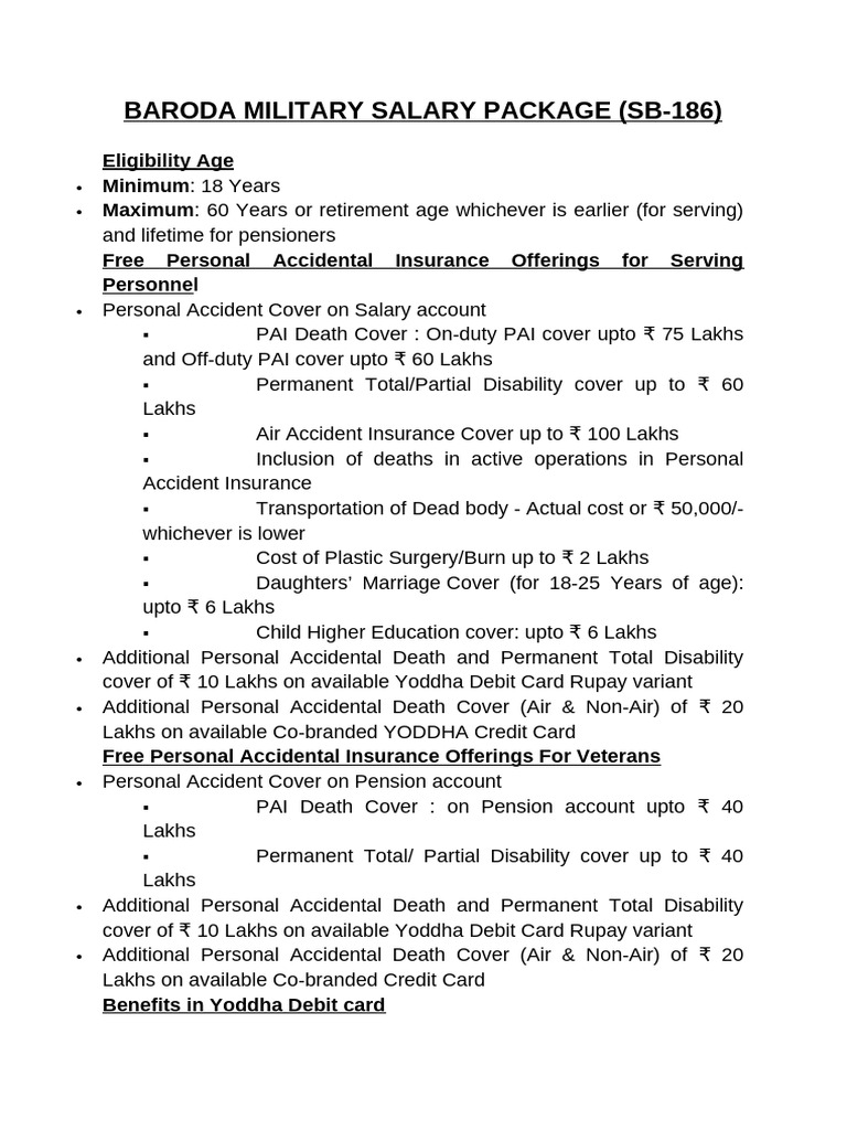 Baroda Military Salary Package Benefits | PDF | Banks | Credit Card