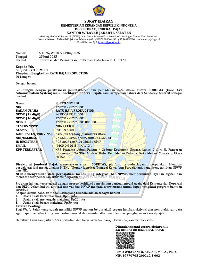 Surat Edaran Coretax Suryo Sumedi | PDF