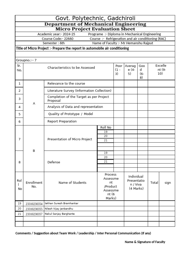 Micro Project Evaluation Sheet-1 | PDF