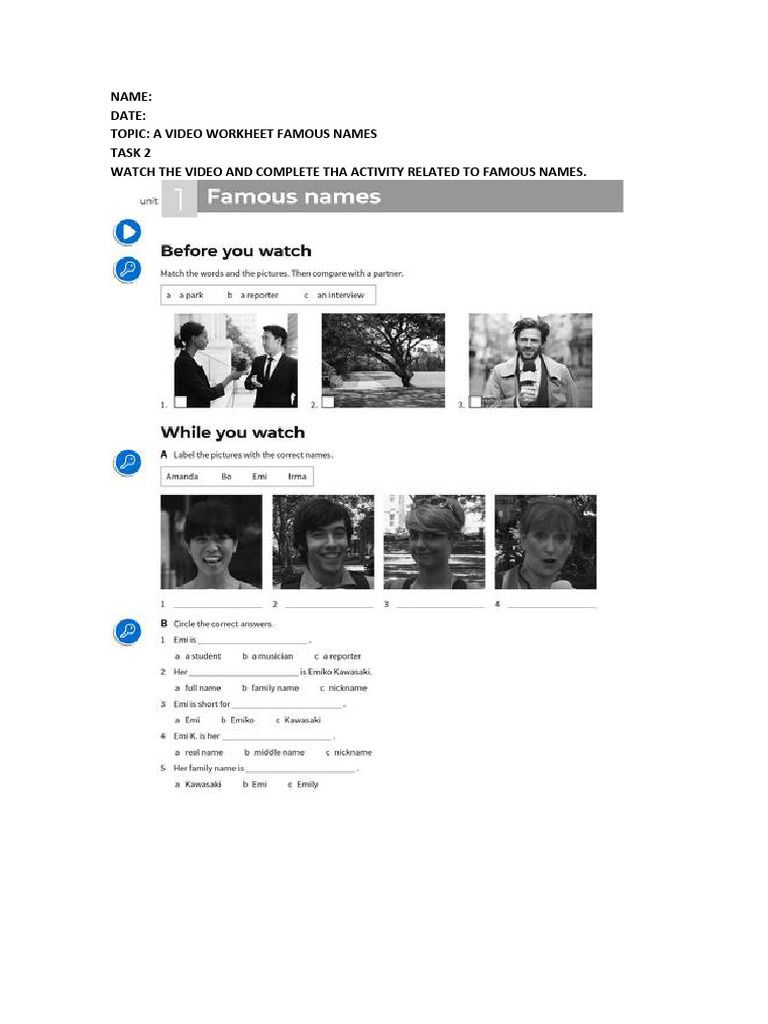 Taask 2 - Famous Names | PDF