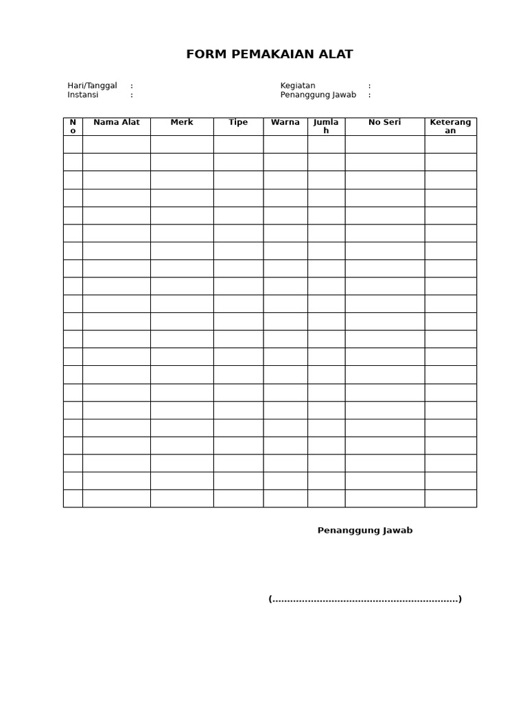 Form Pemakaian Alat | PDF