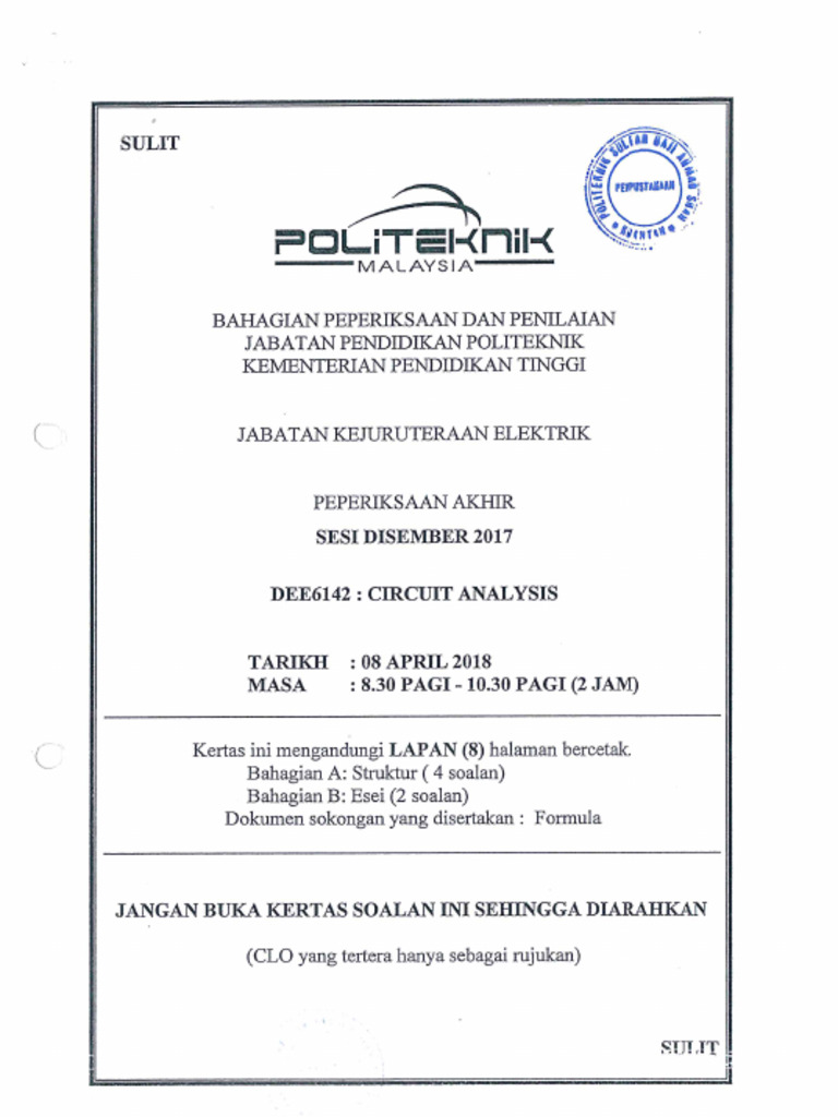 Dee6124 Circuit Analysis Dis 2017 | PDF