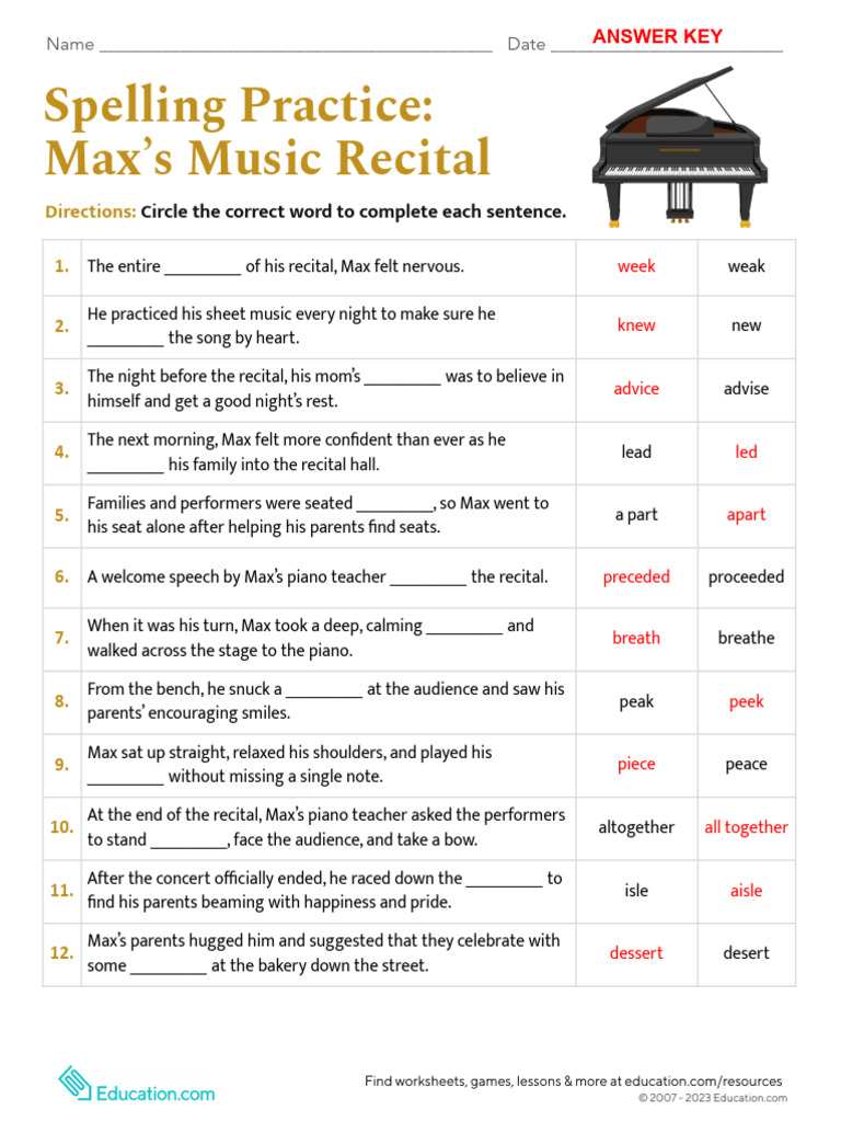 Answer Spelling Practice Maxs Music Recital | PDF | Chess Openings ...