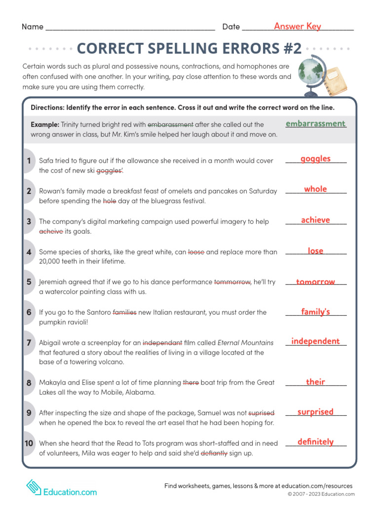 Spelling Errors Correction Worksheet #2 | PDF | Grammar | Linguistic ...
