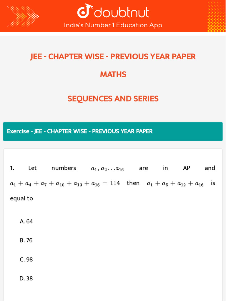 Jee Chapter Wise Previous Year Paper Class 12 Maths Sequences and Series Doubtnut English Medium ...