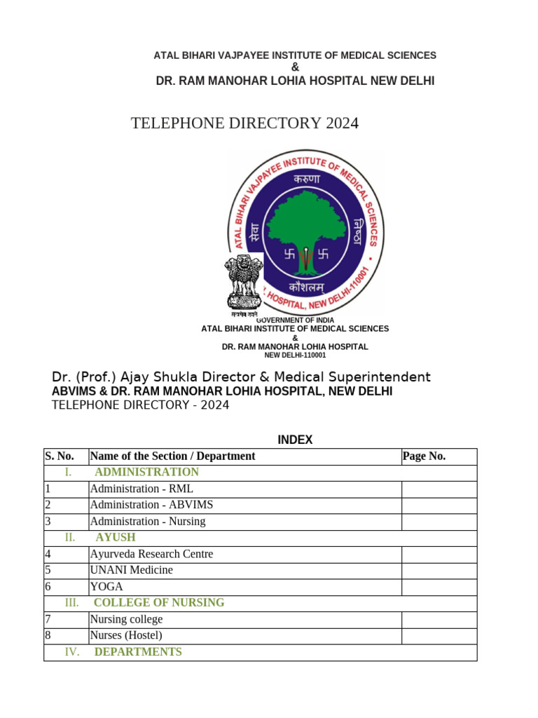 RML Hospital Contact Directory 2024 | PDF | Medicine | Hospital