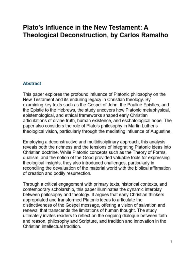 Platonic Philosophy's Impact on the New Testament | PDF | Plato | Logos