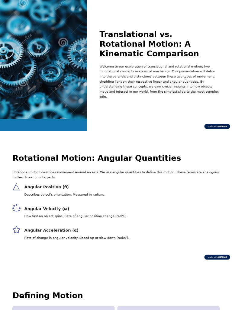 Translational Vs Rotational Motion A Kinematic Comparison | PDF | Rotation Around A Fixed Axis ...