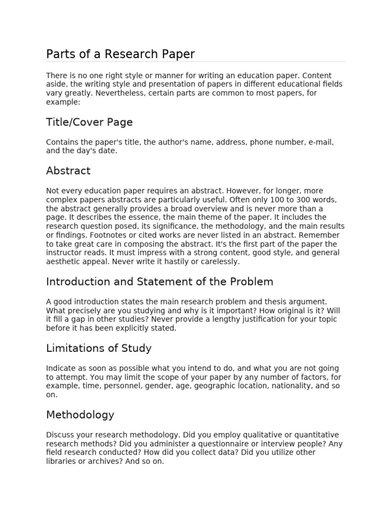 Parts of A Research Paper | PDF | Methodology | Abstract (Summary)