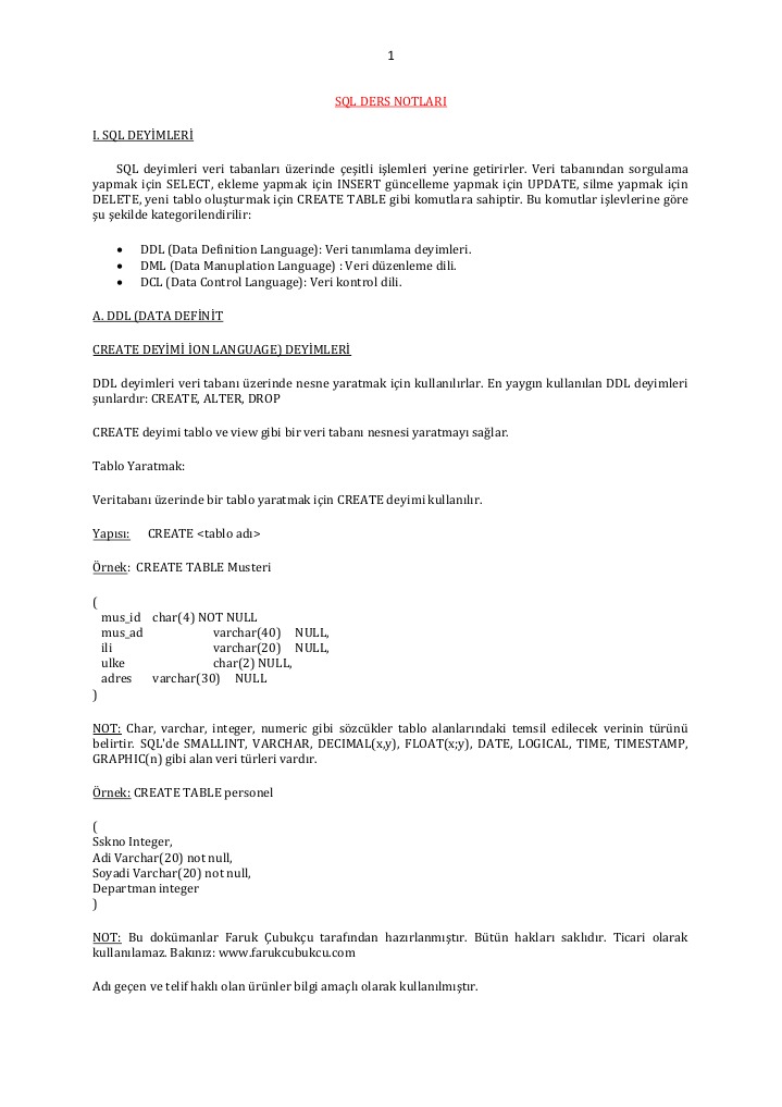 SQL Ders Notlari | PDF