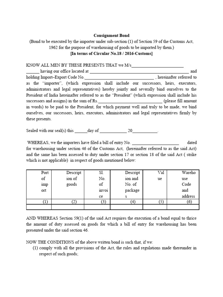 Consignment Bond Under Circular 18/2016 | PDF | Customs | Justice