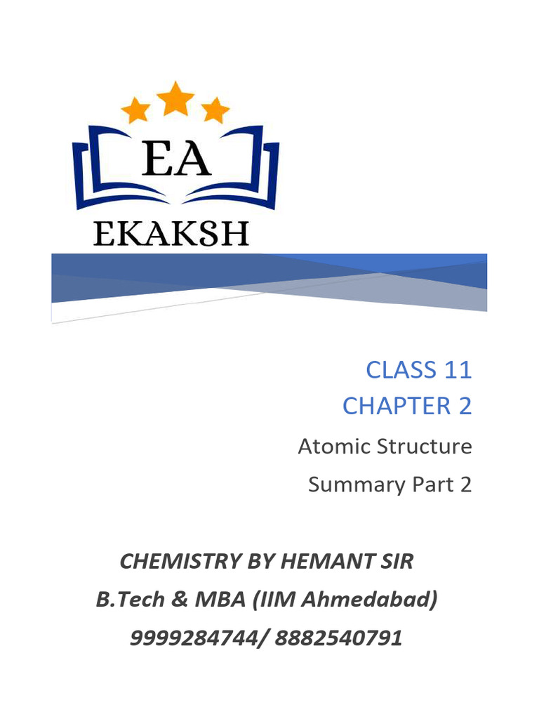 Class 11th - Chapter 2 Revision Summary Part 2 | PDF | Atomic Orbital | Emission Spectrum