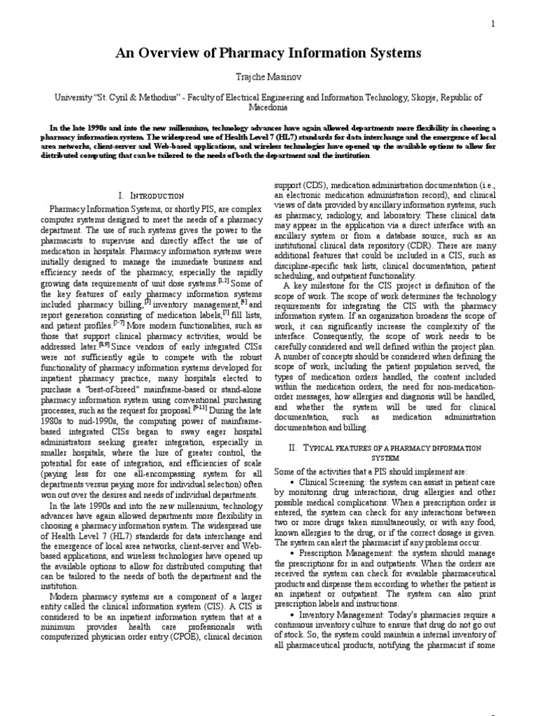 Overview of Pharmacy Information Systems | PDF | Pharmacy | Medical ...