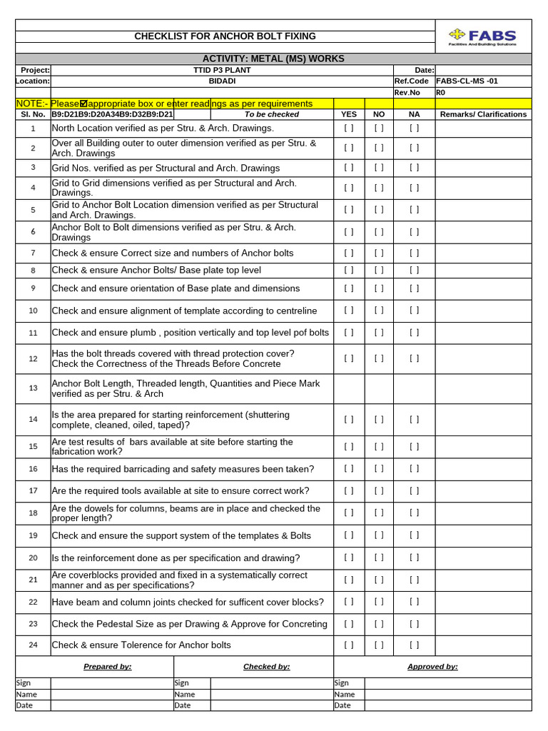TTID P3 - Checklist For PEB Foundation Bolts | PDF | Building ...