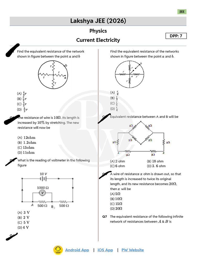 Current Electricity: DPP 07 (Of Lec 09) - Lakshya JEE 2026 | PDF | Electricity | Electrical ...