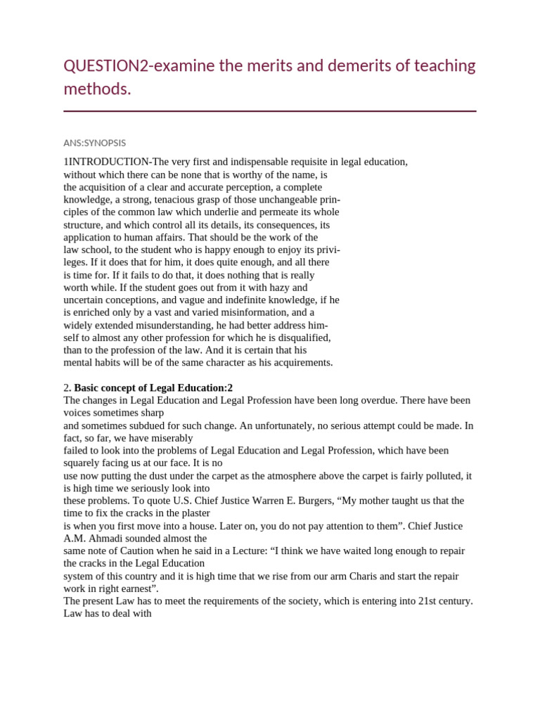 Question2 Merits and Demerita of Teaching Merits and Demerits of ...