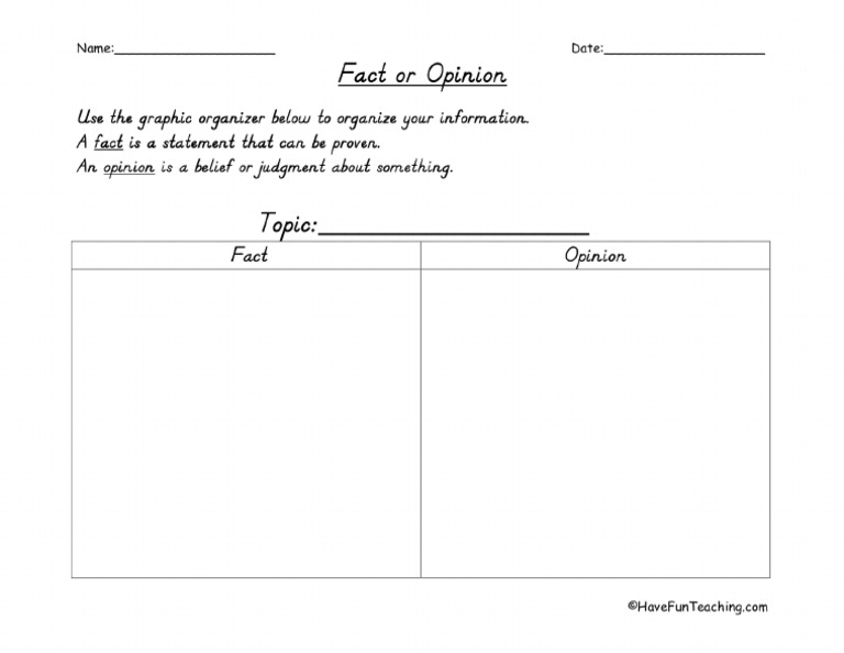Fact and Opinion Graphic Organizer Landscape | PDF