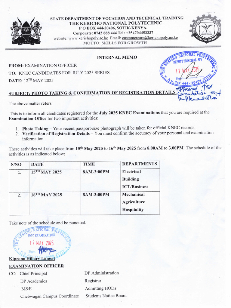 Knec July 2025 Photo-Taking and Conformation of Registration Details | PDF