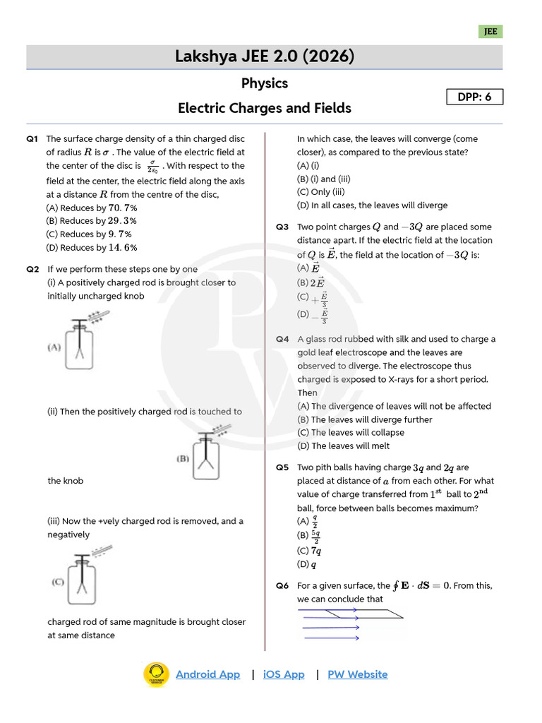 Electric Charge and Field DPP 06 (Of Lec 09) PDF | PDF