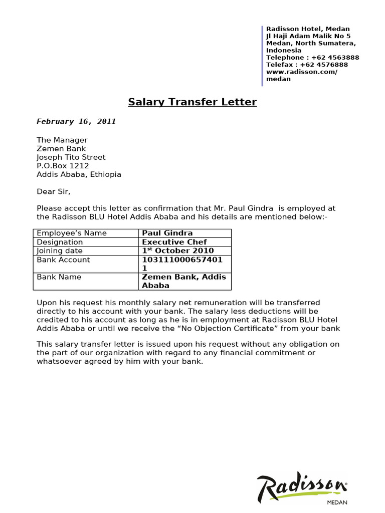 Salary Transfer Slip To Bank | PDF
