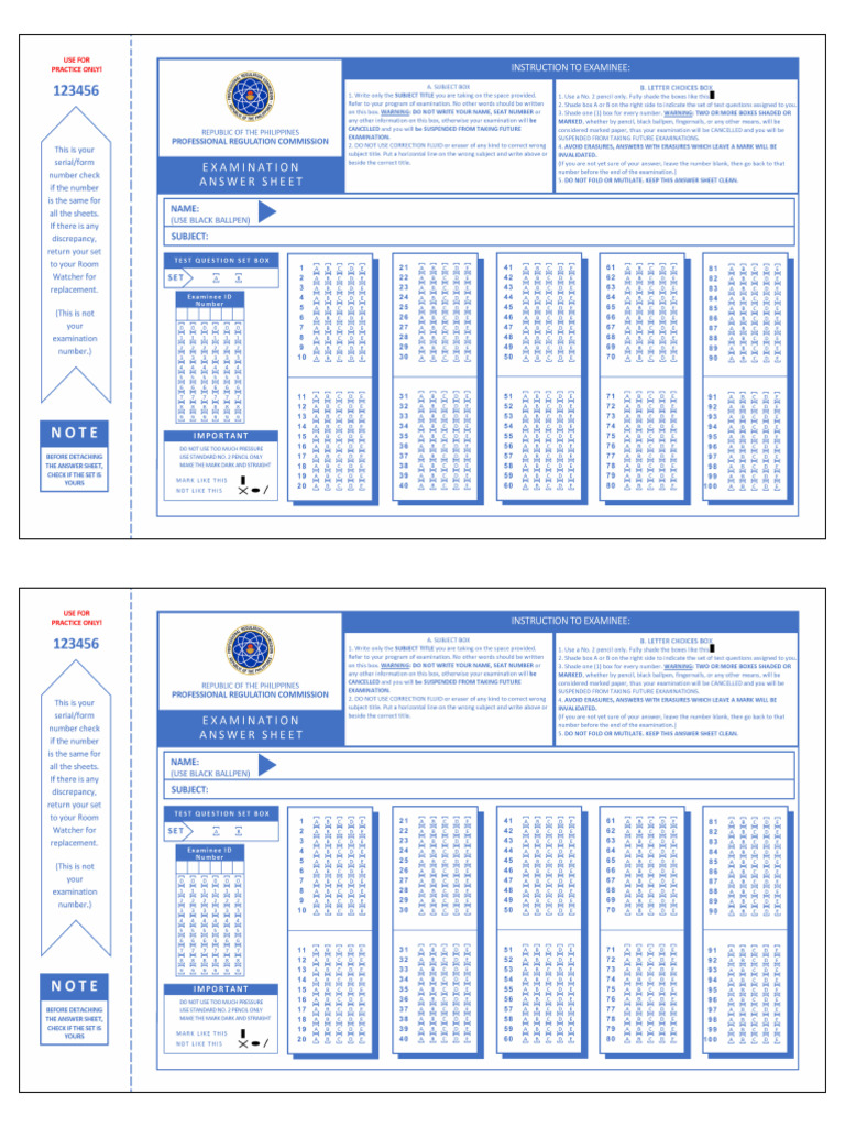 PRC Sample Answer Sheet | PDF