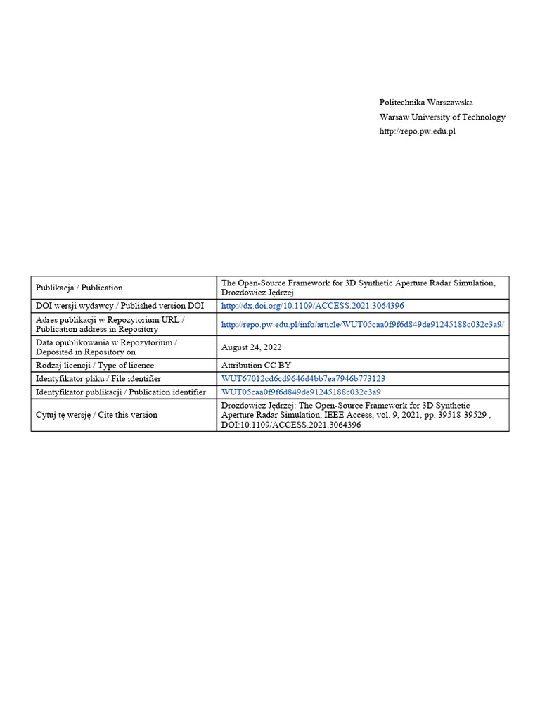 J.drozdowicz The Open-Source Framework For 3D Synthetic Aperture Radar ...