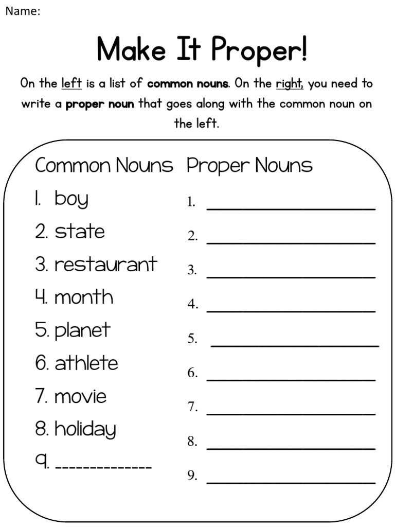 Proper Noun Matching Exercise | PDF