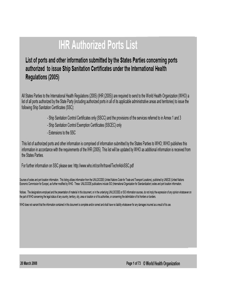 Sscec Who Portslist20080320 | PDF | United Nations | International ...