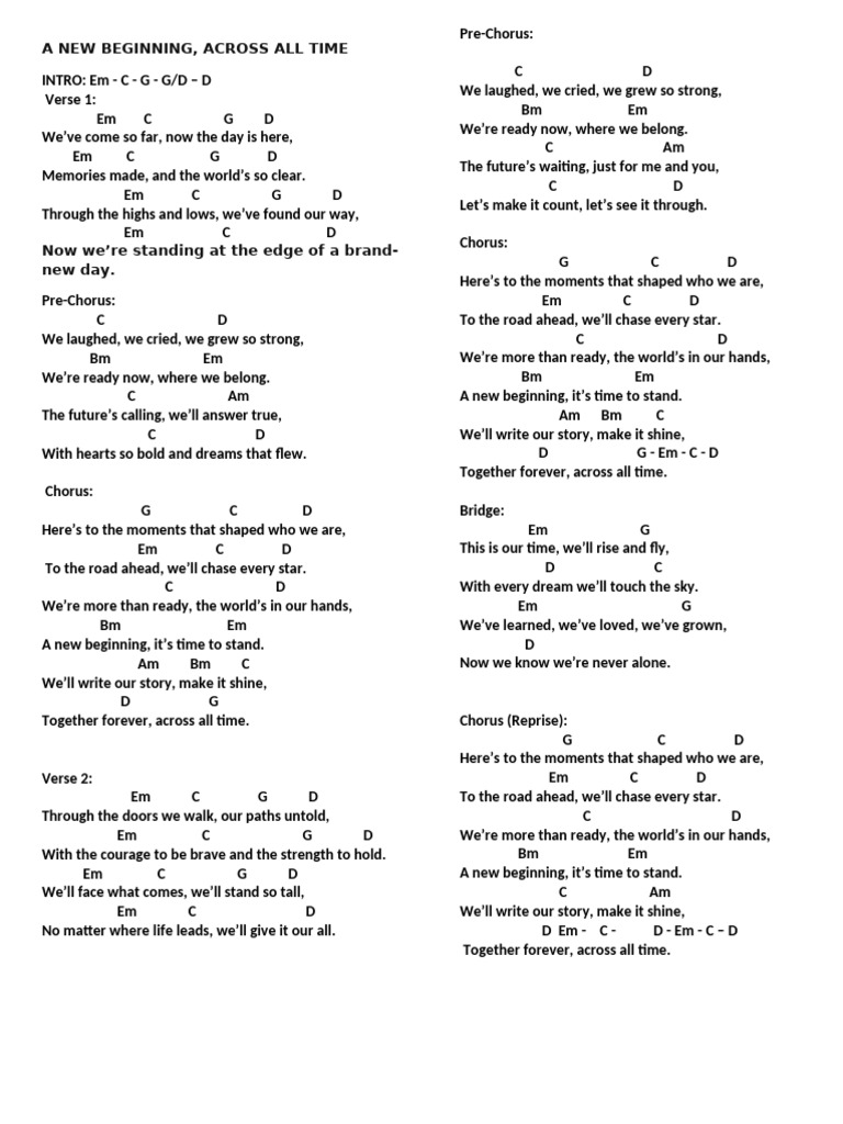A New Beginning Across All Time Lyrics | PDF | Song Structure | Songs