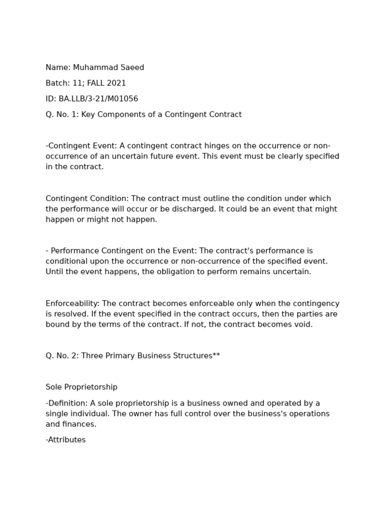 Key Components of Business Contracts | PDF | Legal Liability | Corporations