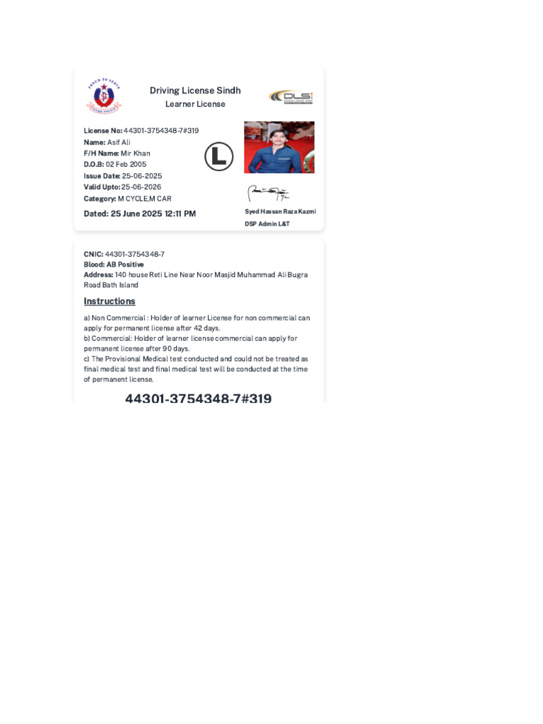 Asif Ali Learner License | PDF