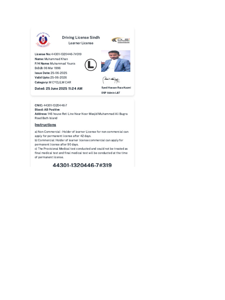 Sindh Learner Driving License Details | PDF