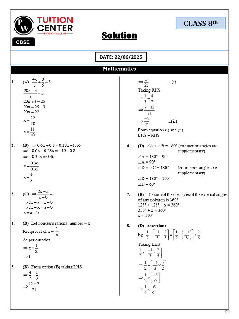 Maths Solutions Class 8th | PDF | Rectangle | Euclidean Geometry