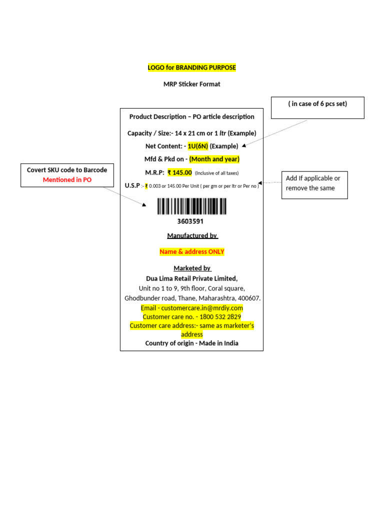 MRP Sticker Format | PDF
