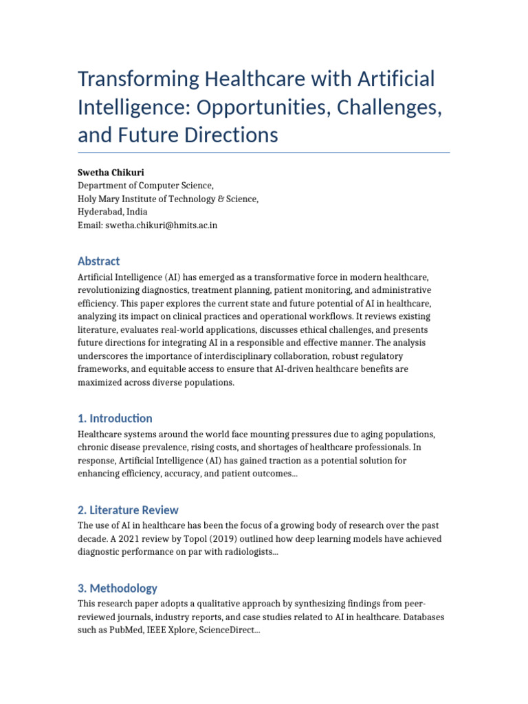AI in Healthcare Swetha Chikuri | PDF | Artificial Intelligence | Intelligence (AI) & Semantics