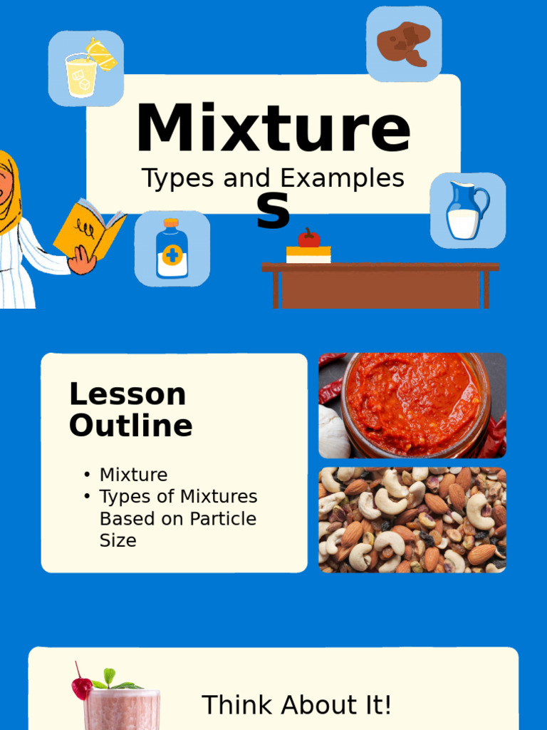 Types and Examples of Mixtures Presentation | PDF | Mixture | Particle