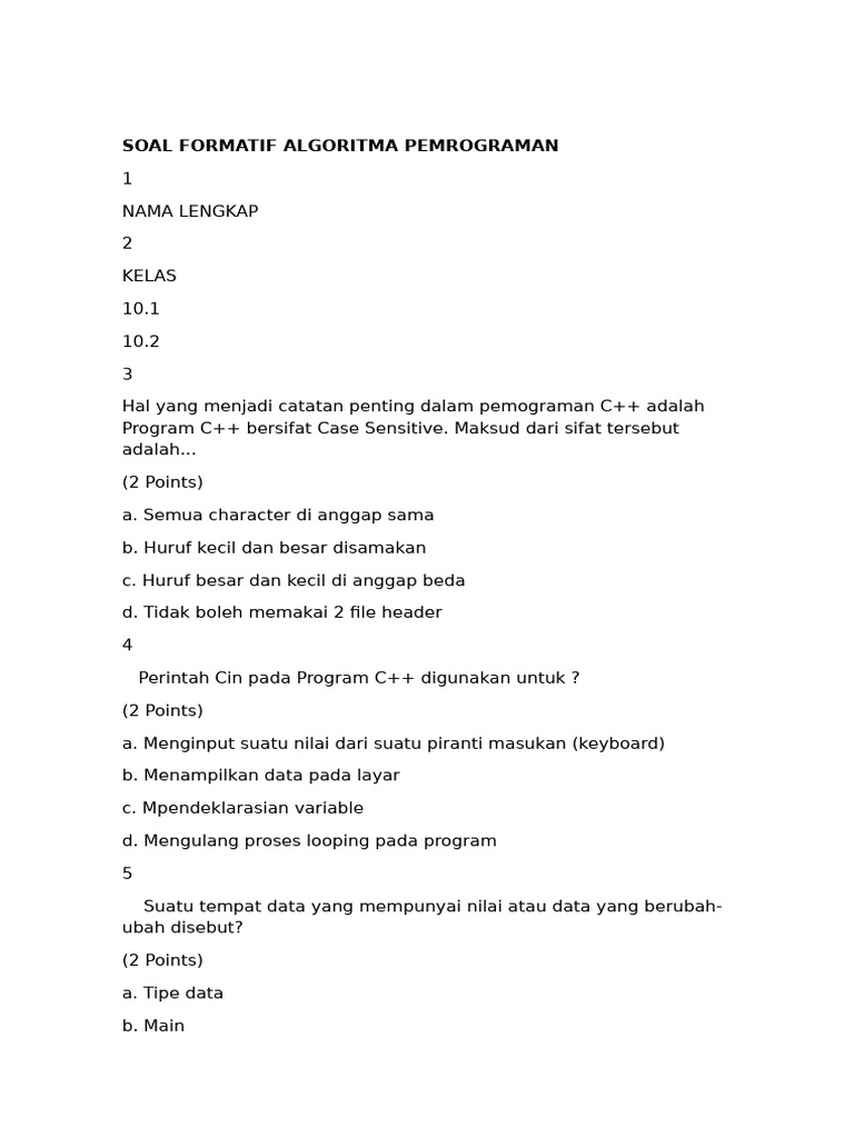 Soal Formatif Algoritma Pemrograman | PDF