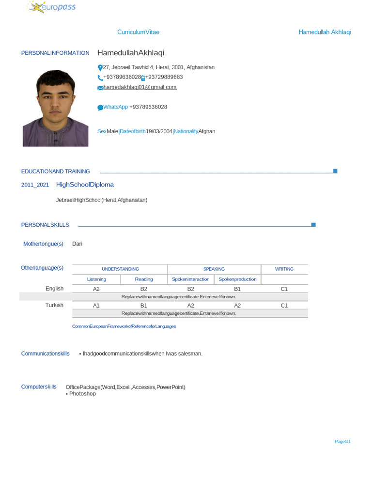 Hamedullahakhlaqi: Highschooldiploma | PDF