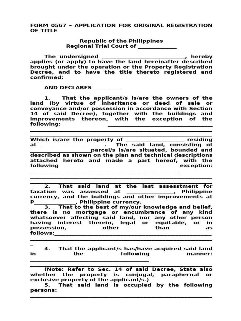 Application for Land Title Registration | PDF | Justice | Crime & Violence
