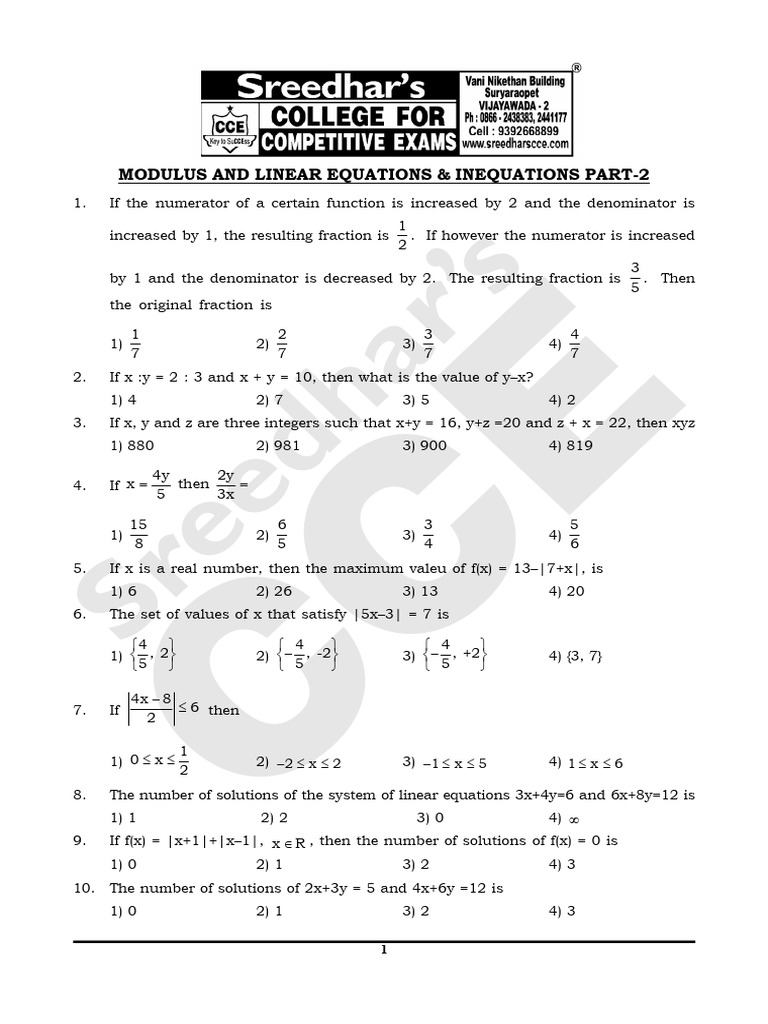 Maths - Modulus and Linear Equations - Inequations-2 | PDF ...