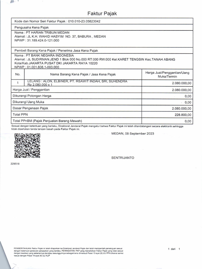 Faktur Pajak Koran An Sri Juliati | PDF