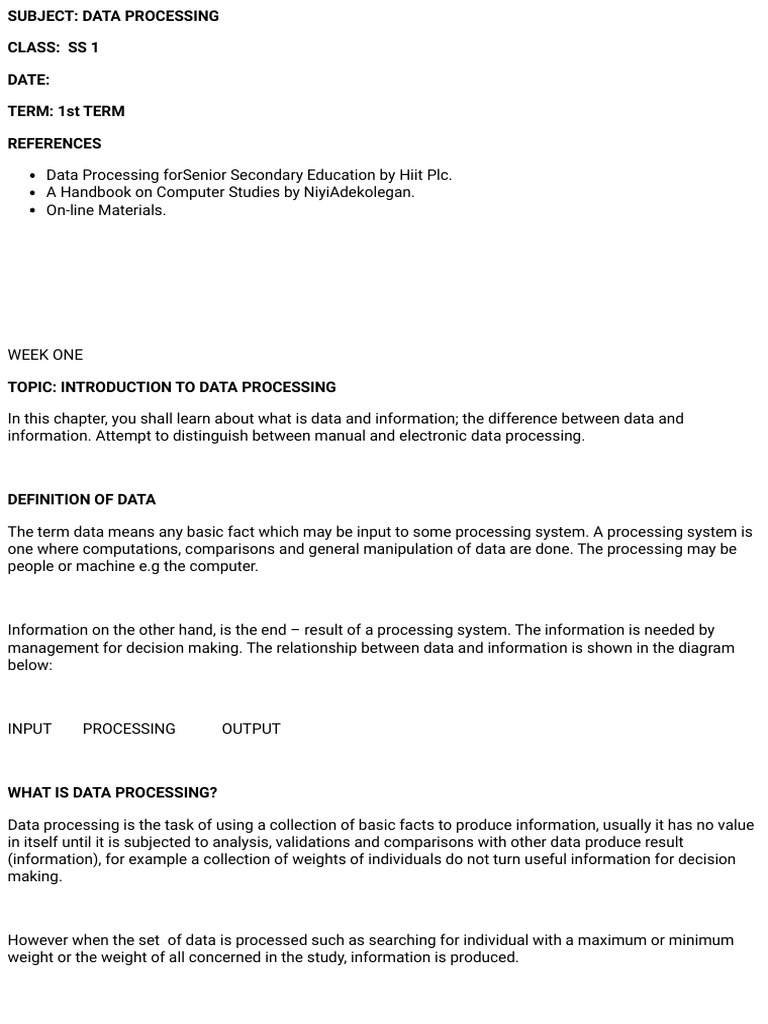 WK 1 Introduction - To - Data - Processing | PDF | Input/Output | Data