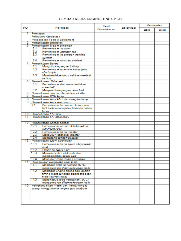Lembar Kerja Engine Tune Up Efi | PDF