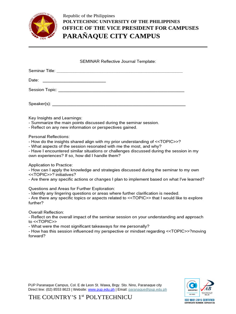 Seminar Reflective Journal Template | PDF | Critical Thinking | Human ...