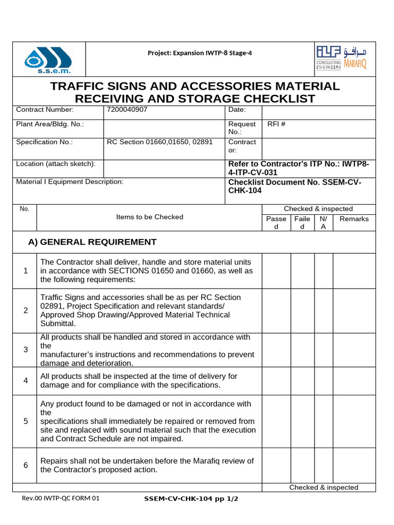 Traffic Signage and Accessories Material Checklist # 104 | PDF ...
