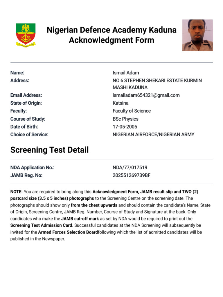 NDA 77RC Acknowledgment Form | PDF