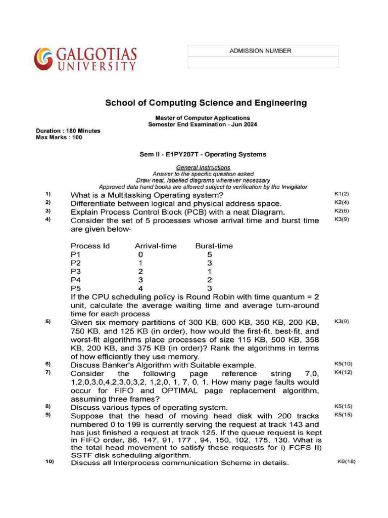 Operating System ETE June Paper 2024 | PDF