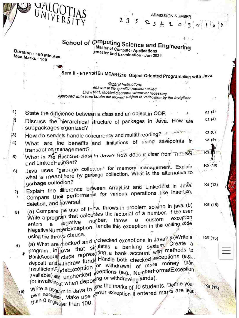 Programming of Java ETE Paper 2024 | PDF