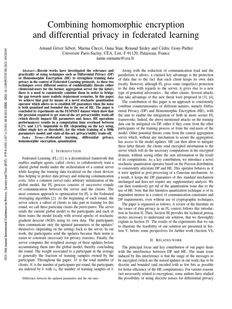 Combining Homomorphic Encryption and Differential Privacy in Federated Learning | PDF ...